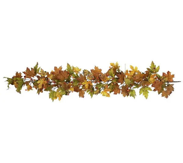 NORTHLIGHT Leaves & Berries Harvest Garland 5' 8', Unlit - One-color