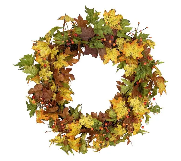 NORTHLIGHT Berries & Twig Thanksgiving Wreath Y Llow 30 - One-color