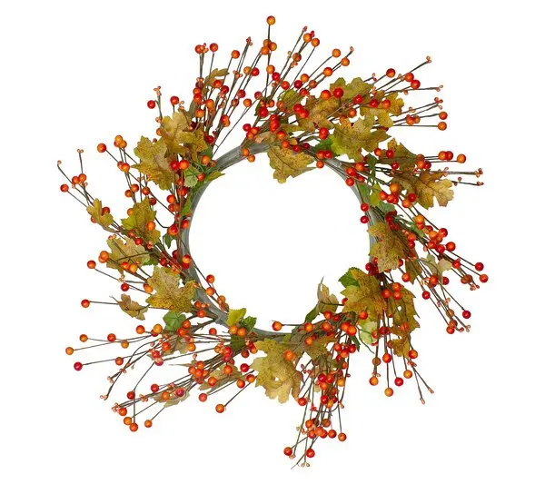 NORTHLIGHT Berries And Leaves Harvest Wreath 22 - One-color
