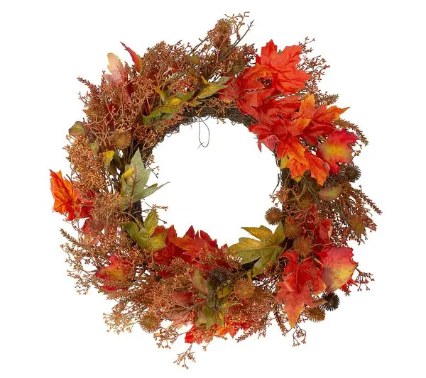 NORTHLIGHT 24' Harvest Maple Leaf With Berries Reath, Unlit - One-color