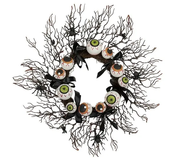 NORTHLIGHT Eyeballs & Spiders Halloween Twig Wr Ath 24 - One-color