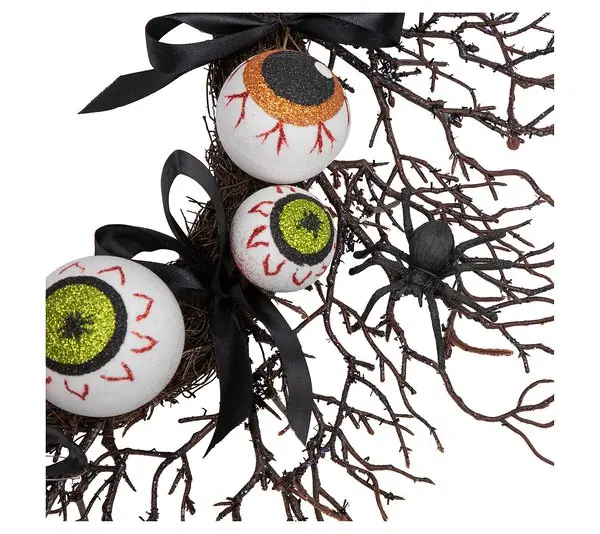 NORTHLIGHT Eyeballs & Spiders Halloween Twig Wr Ath 24