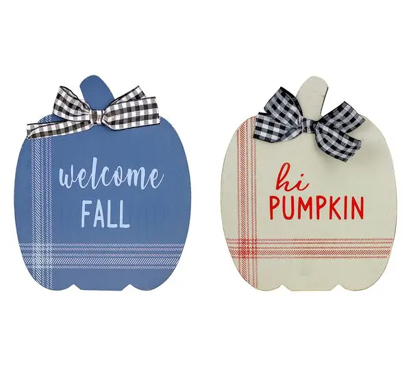 NORTHLIGHT Hi Pumpkin' & 'welcome' 8' Plaques -pc - One-color