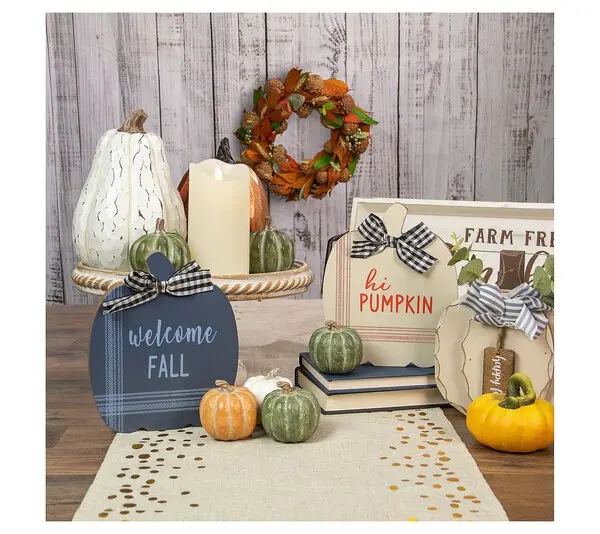 NORTHLIGHT Hi Pumpkin' & 'welcome' 8' Plaques -pc