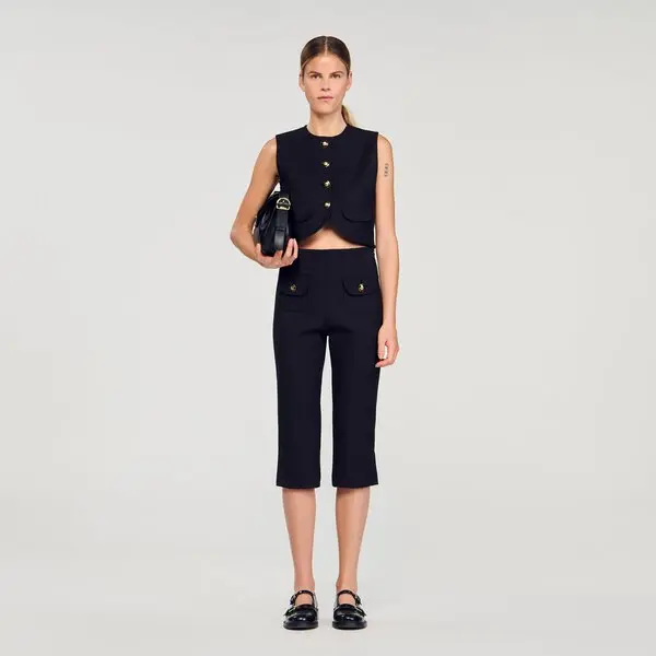 Sandro Decorative Buttoned Crop Top - Black