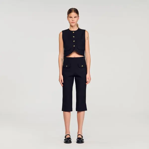 Sandro Decorative Buttoned Crop Top - Black