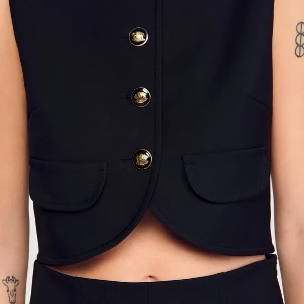 Sandro Decorative Buttoned Crop Top - Black