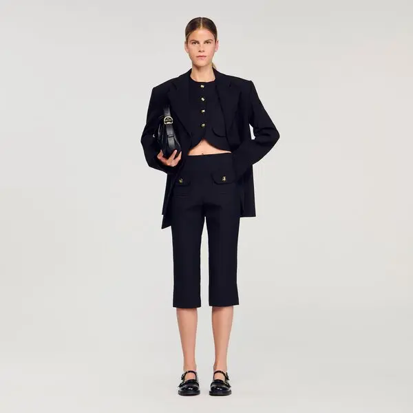 Sandro Decorative Buttoned Crop Top - Black