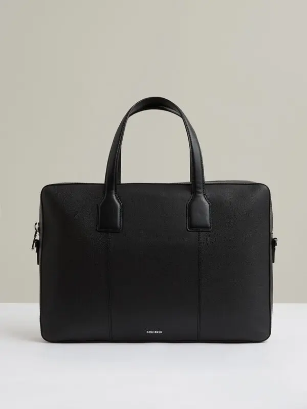 REISS Carlos Micro-grain Leather Briefcase - Black