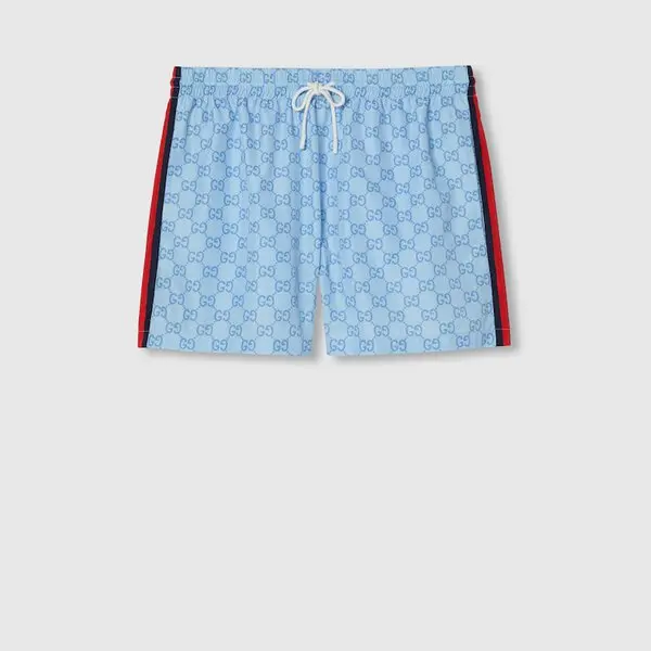 Gucci Printed Poplin Tech Swim Shorts With Pouch - Blue