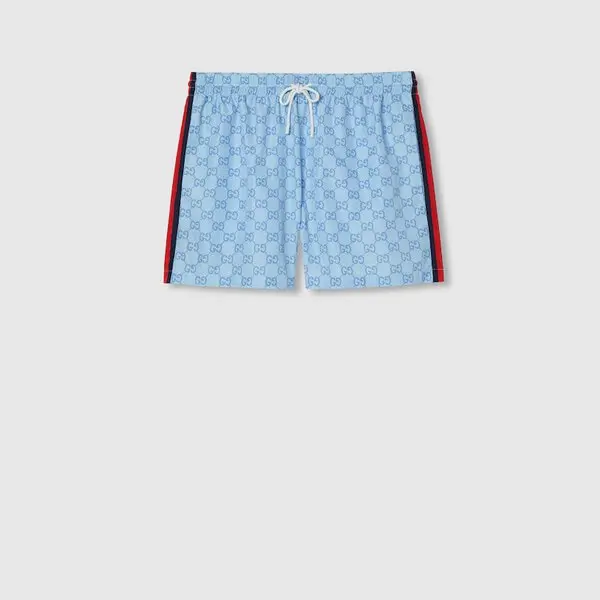Gucci Printed Poplin Tech Swim Shorts With Pouch - Blue