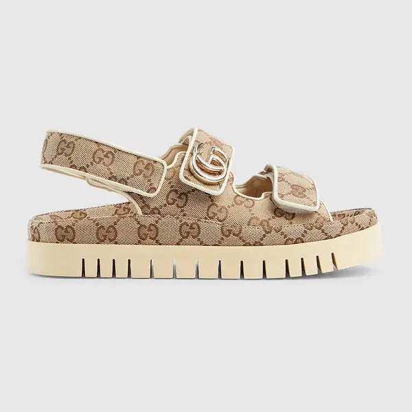 Gucci Gg Canvas Sandals With Double G Hardware - Beige