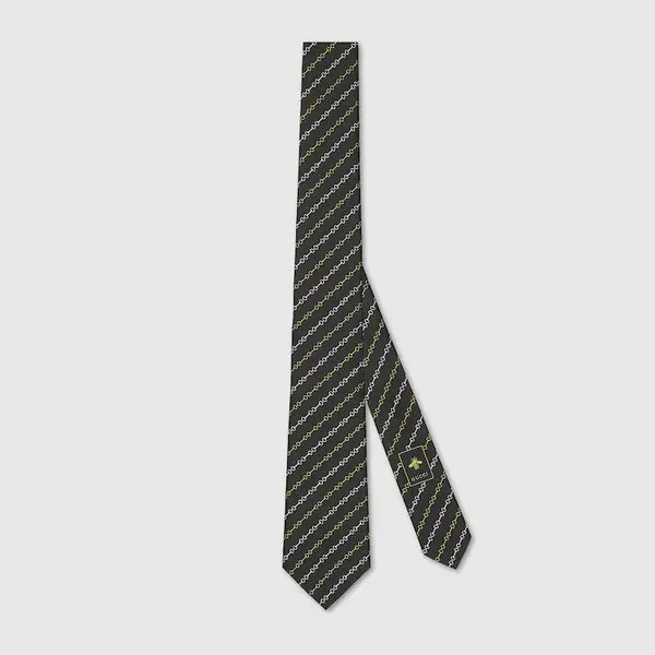 Gucci Horsebit Silk Jacquard Neck Tie - Black