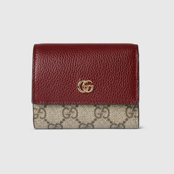 Gucci Bi-color Gg Marmont Mini Wallet Leather - Bordeaux