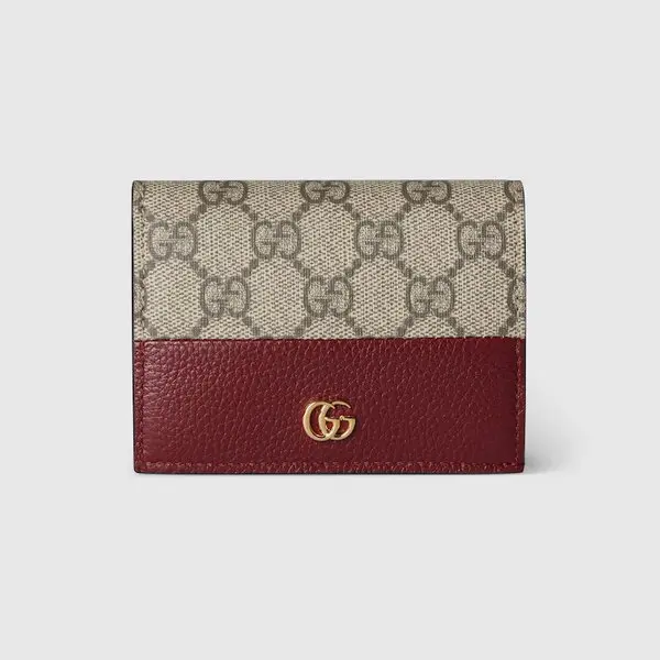 Gucci Bi-color Gg Marmont Small Wallet Leather - Bordeaux