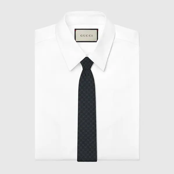 Gucci Gg Silk Jacquard Tie - Blue