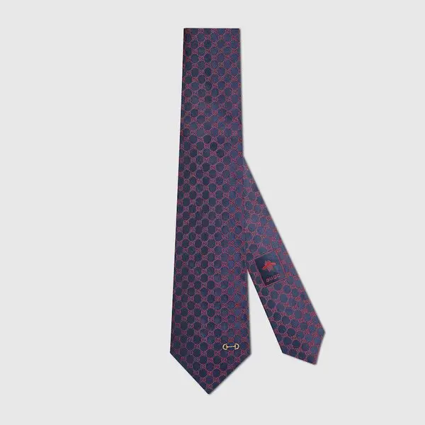 Gucci Gg Silk Jacquard Neck Tie - Blue