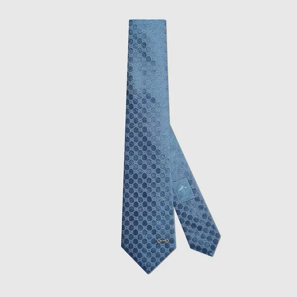 Gucci Gg Silk Jacquard Tie - Blue
