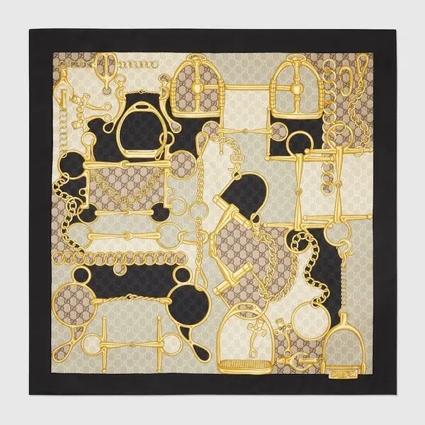 Gucci Printed Silk Twill Carr - Black