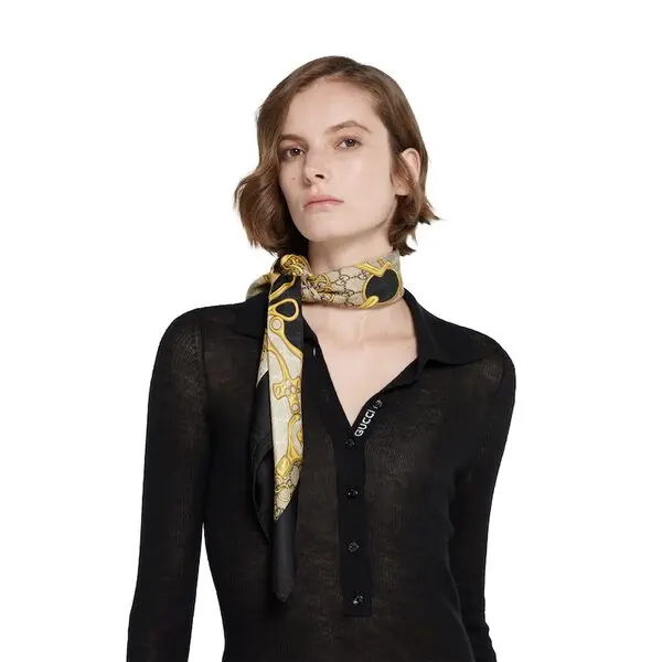 Gucci Printed Silk Twill Carr - Black