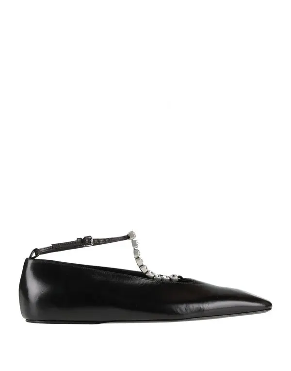 JIL SANDER Leather Ballet Flats With Crystal Embellishments - Black
