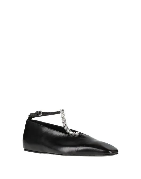 JIL SANDER Leather Ballet Flats With Crystal Embellishments - Black