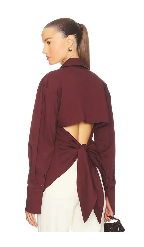 SIMONMILLER Loch Poplin Button Up Shirt With Open Back And Tie Detail - Brown