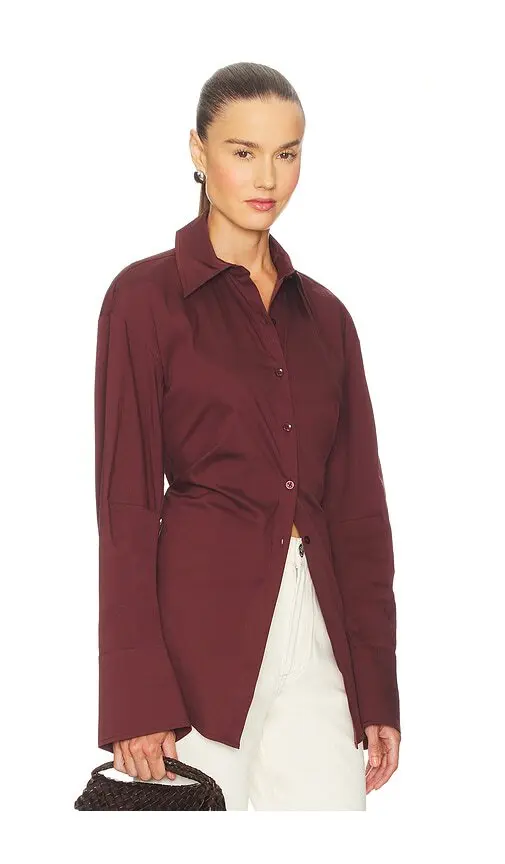SIMONMILLER Loch Poplin Button Up Shirt With Open Back And Tie Detail - Brown