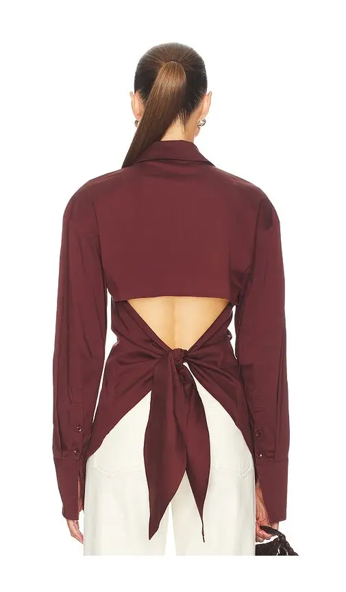 SIMONMILLER Loch Poplin Button Up Shirt With Open Back And Tie Detail - Brown
