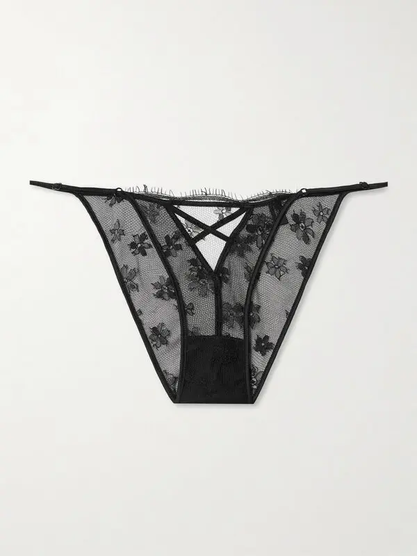Kiki De Montparnasse Satin-trimmed Lace Briefs - Black