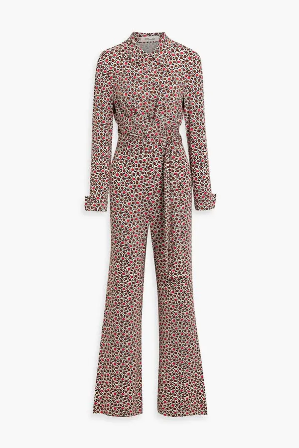 Diane Von Furstenberg Michele Printed Stretch-jersey Wide-leg Jumpsuit - Brick