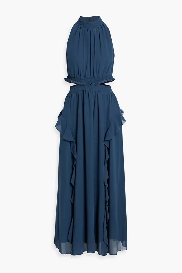 Diane Von Furstenberg Cutout Ruffled Chiffon Maxi Dress