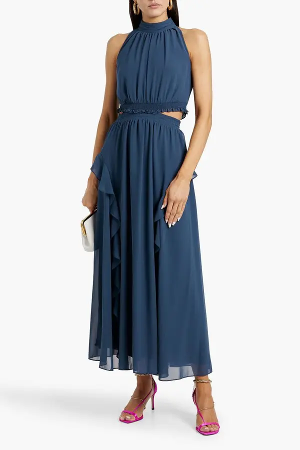 Diane Von Furstenberg Cutout Ruffled Chiffon Maxi Dress