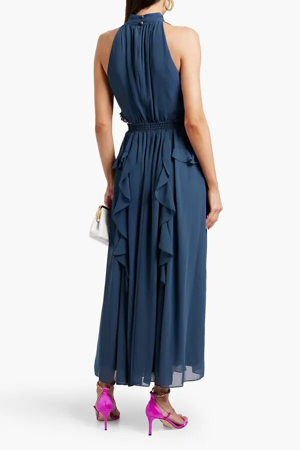 Diane Von Furstenberg Cutout Ruffled Chiffon Maxi Dress