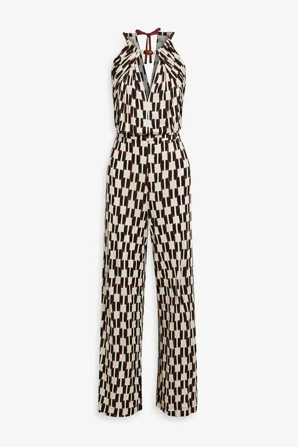 Diane Von Furstenberg Printed Stretch-jersey Wide-leg Jumpsuit - Brown