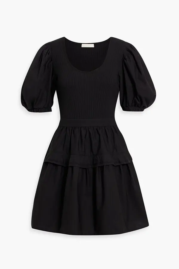 Ulla Johnson Tilda Ribbed Knit-paneled Poplin Mini Dress - Black