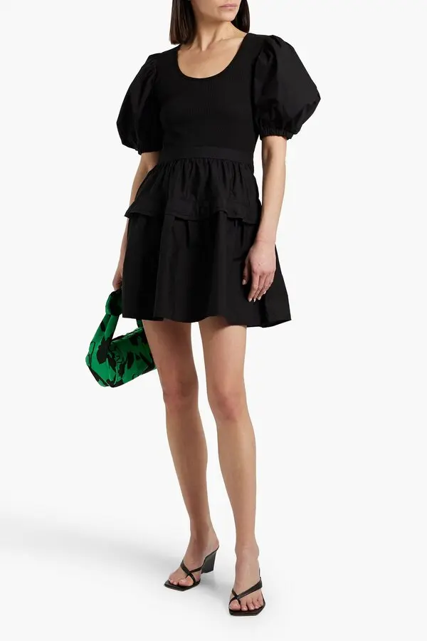 Ulla Johnson Tilda Ribbed Knit-paneled Poplin Mini Dress - Black
