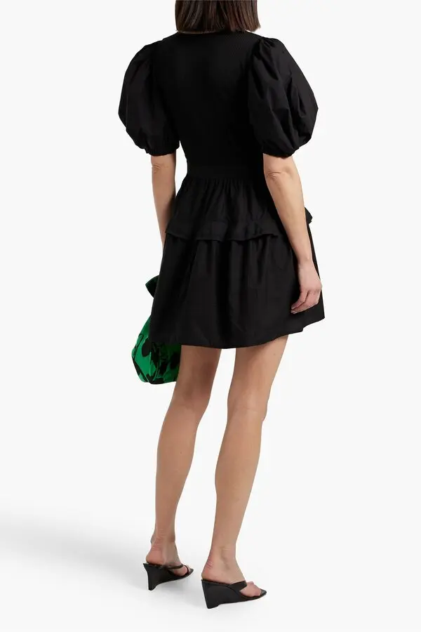 Ulla Johnson Tilda Ribbed Knit-paneled Poplin Mini Dress - Black