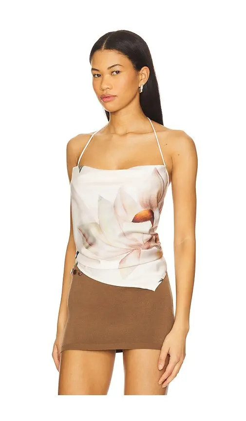JULIET JOHNSTONE Printed Cowl Neck Halter Top