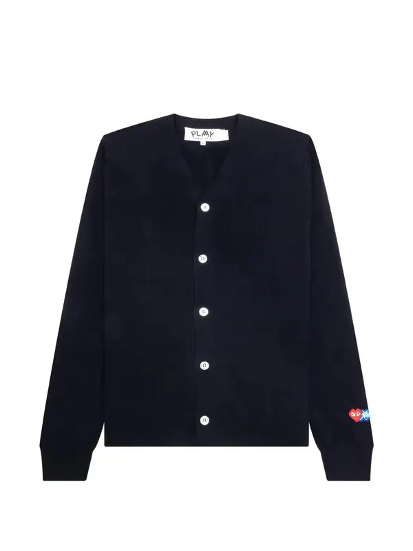 Play Comme Des Garcon X The Artist Invader Heart-patch Cardigan - Blue