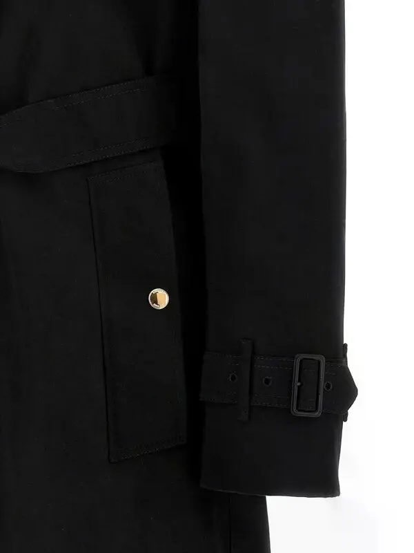 Burberry Check Pattern-collar Belted Trench Coat - Black