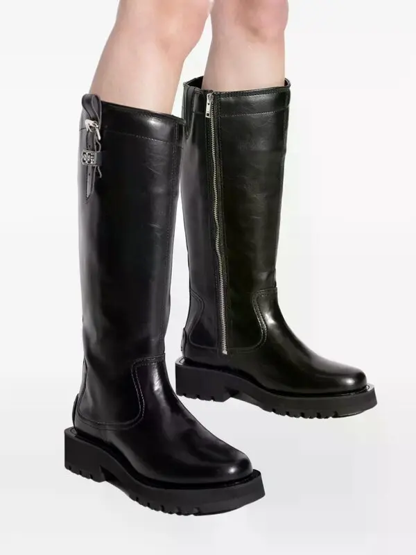 GANNI Buckle-detail Zipped Knee-high Boots - Black
