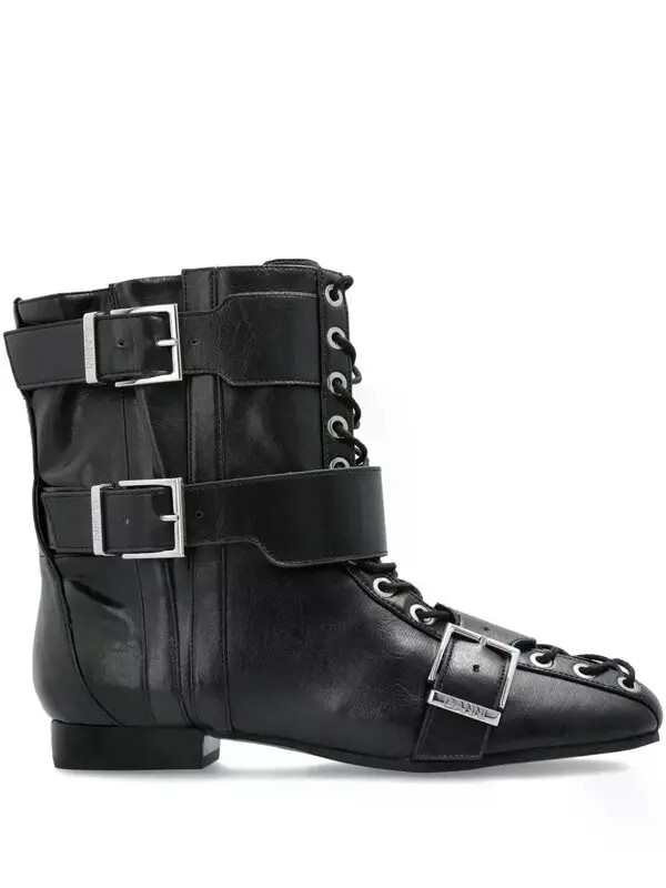 GANNI Buckled Lace-up Combat Boots