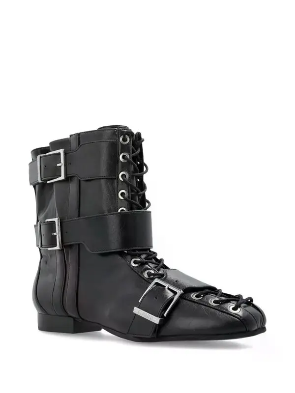 GANNI Buckled Lace-up Combat Boots