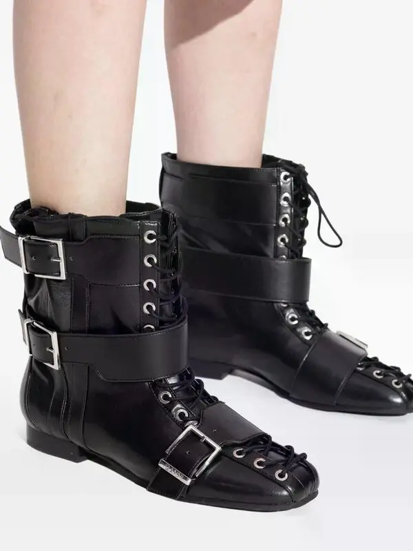 GANNI Buckled Lace-up Combat Boots