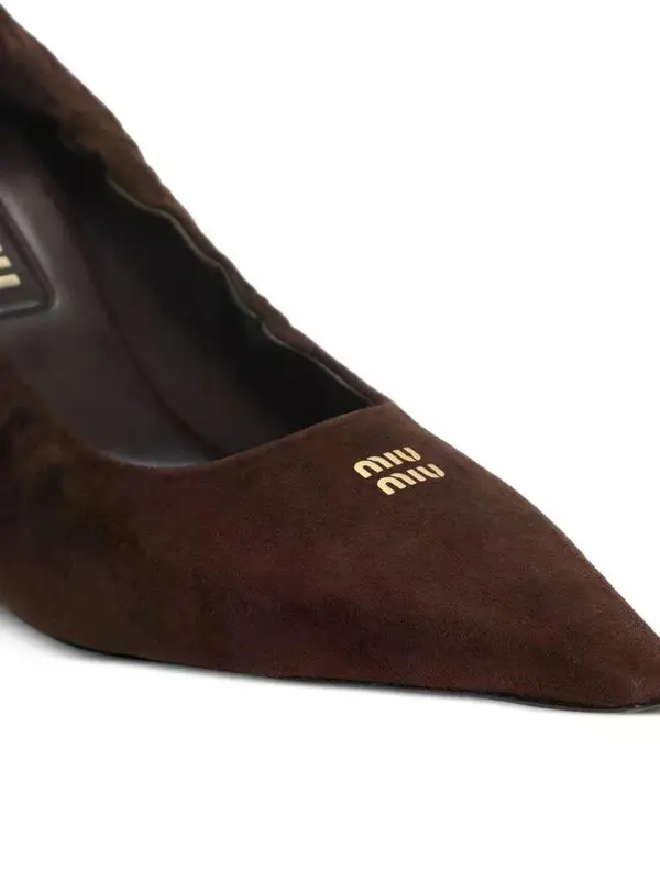 Miu Miu 55mm Ruches Kitten-heel Pointed-toe Pumps - Brown
