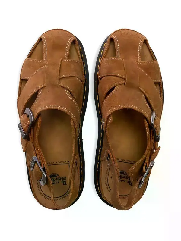 Dr. Martens Buckle-detail Suede Flat Mules - Brown
