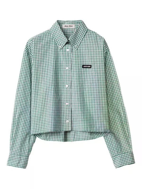 Miu Miu Cropped Gingham Check Shirt - Green