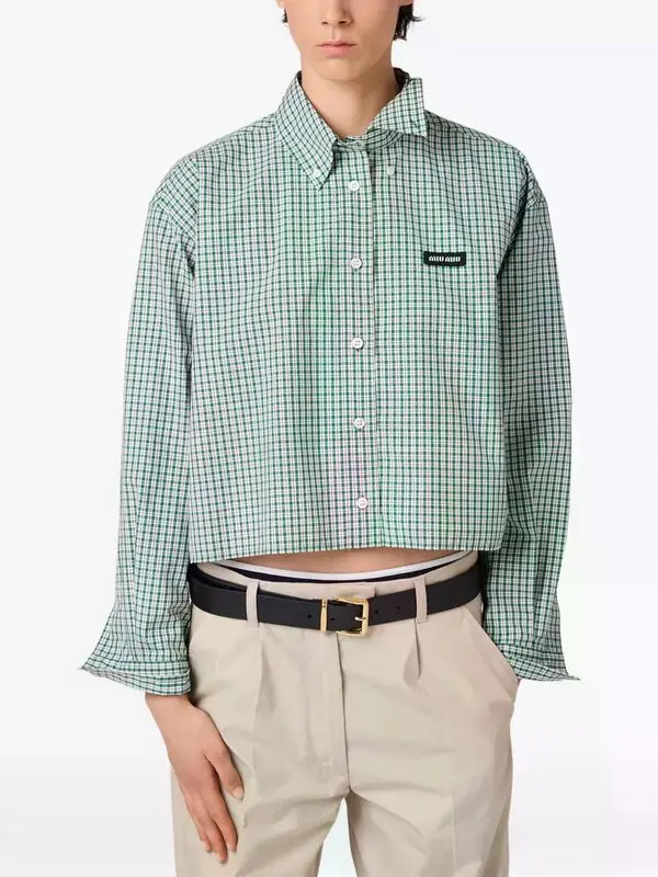 Miu Miu Cropped Gingham Check Shirt - Green