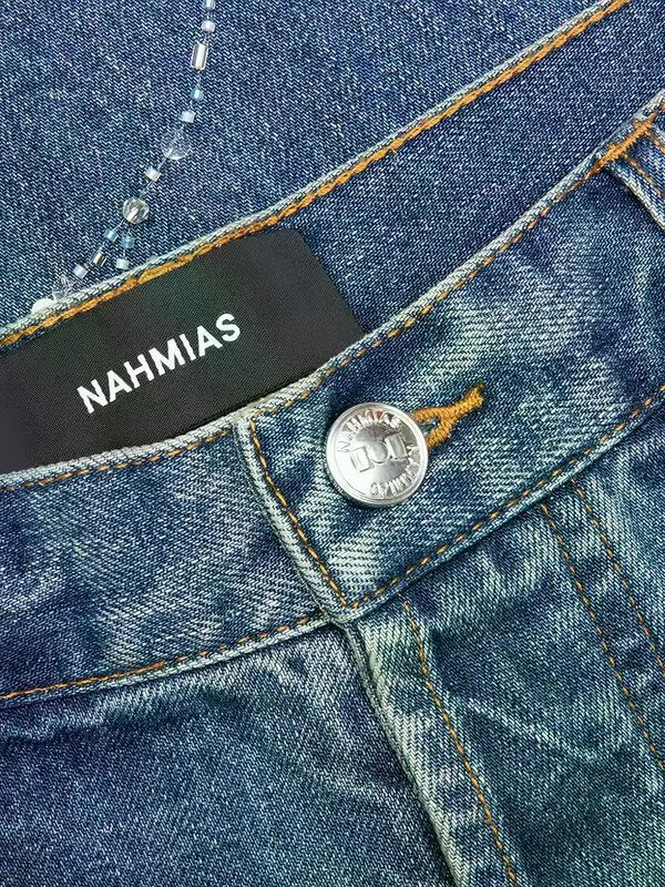 NAHMIAS Beaded Floral Embroidered Jeans